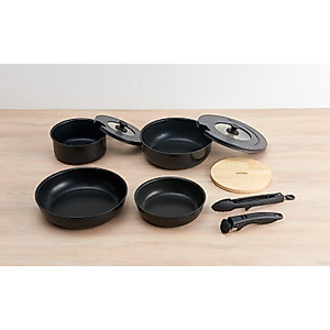 Thermos KSA-9A BK Durable Series 9-Piece Frying Pan with Removable Handle, AA, Induction Compatible, Black