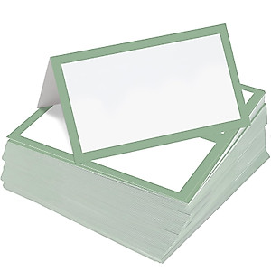 Whaline 100Pcs Sage Green Place Cards 3.5 x 2 Inch White Blank Tented Cards Wedding Seating Cards for Party Table Setting Supplies
