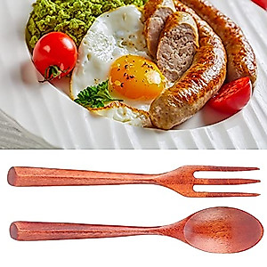 2Pcs/Set Heat Resistance Wood Fork and Spoon Heat Resistance Durable Kitchen Utensil for Home Restaurant Office(large and fork)