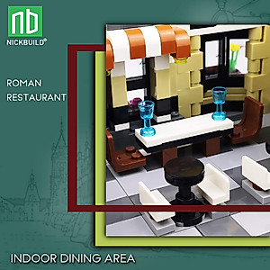 Nickbuild Street Roman Restaurant MOC Building Blocks Toy, Towns Series Kits, Collectible Play Model Set and Building City Toys for Kids and Teens (1186 PCS)