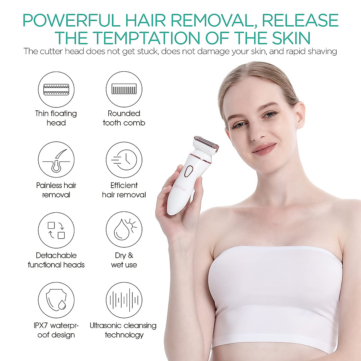 VOYOR Electric Razor for Women - Rechargeable Shaver Wet & Dry Painless Bikini Trimmer Cordless Lady Shavers for Body and Underarms IPX7 Waterproof Hair Removal Set with Face Brush ES400