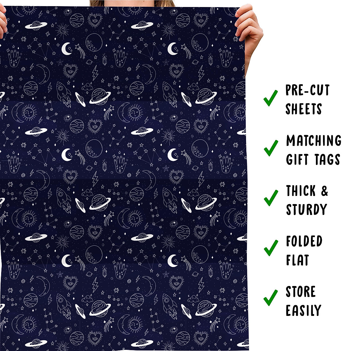 CENTRAL 23 - Navy Gift Wrap - 6 Christmas Wrapping Paper Sheets - Space Planets Stars - Birthday Wrapping Paper - Trendy Gift Wrap for Men Women Boys Girls - Recyclable