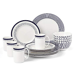 Kate Spade New York Charlotte Street West 16-Piece Dinnerware Set, 15.75 LB, Blue