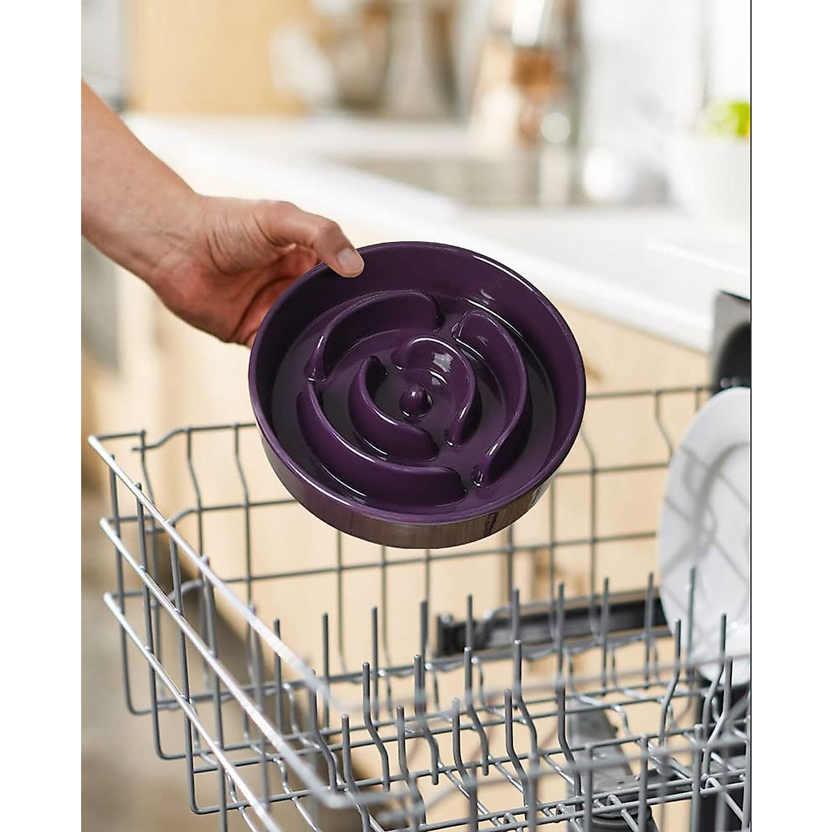 LE TAUCI Slow Feeder Dog Bowls Ceramic, 1.5 Cups Slow Feeding Dog Bowl Small Medium Breed, Puppy Slow Feeder Bow for Fast Eaters, Dog Dishes to Slow Down Eating, Puzzle Dog Food Bowl, Maze Purple