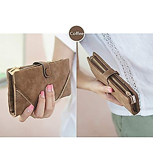 Women Vegan Leather Wallet Bifold Clutch Large Capacity Card Organizer Buckle Long Purse for Girls Candy Color (Coffee) …