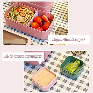 HONZUEN Bento Lunch Box 2 Layer, Adults Compartment Bento Box with Sauce Container, Stackable Meal Prep Container with Cutlery, Microwave Safe Leak-Proof Lunch Box for Men Woman (Pink)
