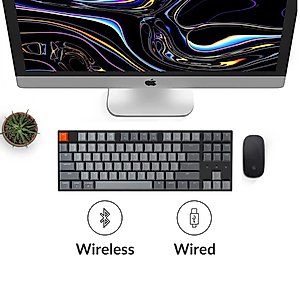 Keychron K8 80% Layout Bluetooth Wireless Mechanical Keyboard, Tenkeyless 87 Keys/USB C/White Backlit/Gateron G Pro Red Switch/N-Key Rollover, TKL Gaming Keyboard for Mac Windows