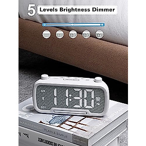 Alarm Clock with Bluetooth Speaker, FM Radio,Bedside Alarm Clock with 2 USB Chargers,Adjustable Dimmer and Volume,12/24H,Snooze,Battery Backup,Plugged in Clock Radio for Adult Kid Heavy Sleeper