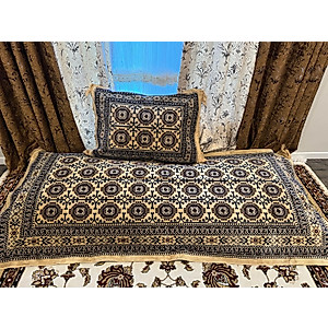 Generic Afghan Mattress Cover with one Pillow, Gold