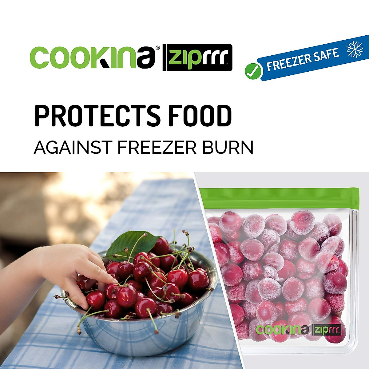 COOKINA ZipRRR Reusable Sandwich Bags – Freezer Safe and Leak-Proof PEVA Storage Bags (Pack of 2), clear, 8.07-inch x 7.87-inch