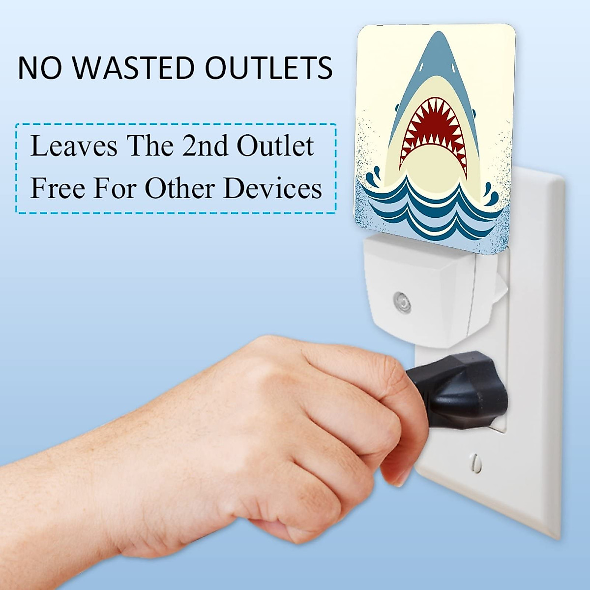 EVANLinsim Shark Night Light Plug in Set of 2, 0.5 W Led Night Lights for Kids Adults Boys Girls Babies, Auto Senor Dusk to Dawn for Reading Bathroom Bedroom Nursery Decorative