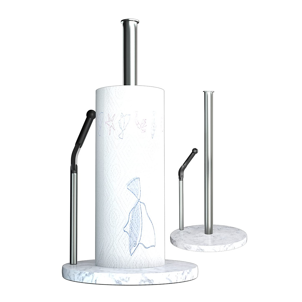 Paper Towel Holder Countertop,Marble Paper Towel Stand with Weighted Base,One-Handed Operation Standing Paper Towel Roll Holder for Kitchen Organization(Brushed Nickel)