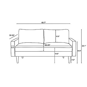 Meeyar Inborn Love Seat Sofa Couch,Sectional 2 Cushion in Small Living Room Office Space,Mid Century Modern Fabric Sofa Couch,Natural Wood Led,Soft Seat Couch,70inch,O Red
