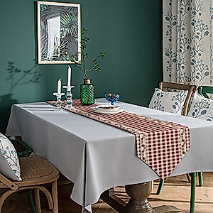 Table Runner Dresser Scarves Burgundy Red Buffalo Plaid Vintage Star Berry Vine Cotton Linen Burlap Table Cover American Country Style Table Runners for Family Kitchen Dining Holiday Party 13x48In