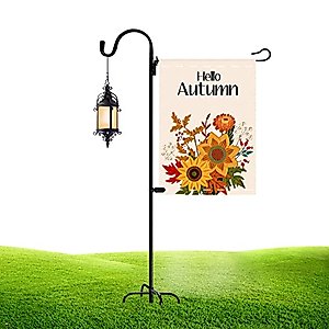 Funland Garden Flag Holder, 5 Prong Base Outdoor Shepherds Hook with Holder Stand for Yard, Heay Duty Anti-Wind Clip Pole Hanger Outdoors, Solar Lights and Bird Feeders - 36 Inch (1Pack), Black