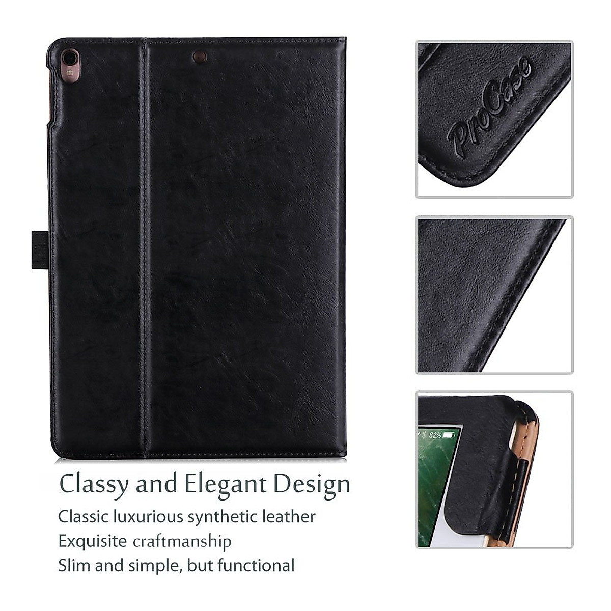 ProCase Case for iPad Air (3rd Gen) 10.5" 2019/iPad Pro 10.5" 2017, Vintage PU Leather Stand Folio Cover for iPad Air 3/iPad Pro 10.5-inch Multiple Viewing Angles with Pencil Holder -Black