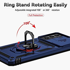 for Samsung Galaxy S21 Plus Case with Camera Lens Cover HD Screen Protector, Military-Grade Drop Tested Magnetic Ring Holder Kickstand Protective Phone Case for Samsung Galaxy S21+ Plus 5G (Navy Blue)