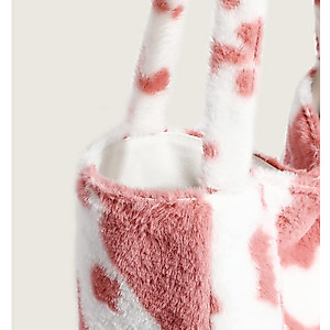 Fluffy Cow Printed Tote Bag Y2K Fuzzy Shoulder Bag Plush Aesthetic Purse Underarm Bag for Autumn Winter (Brown)