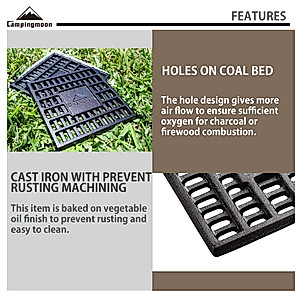 CAMPINGMOON Cast Iron Coal Bed Charcoal Fire Grate 8.27x8.27-inch T-210