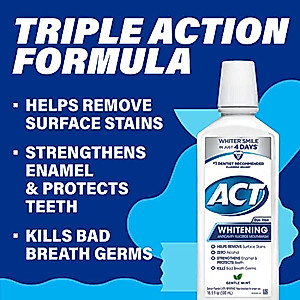 ACT Whitening + Anticavity Fluoride Mouthwash 16.9 fl. oz. With Zero Alcohol, Dye Free, Gentle Mint