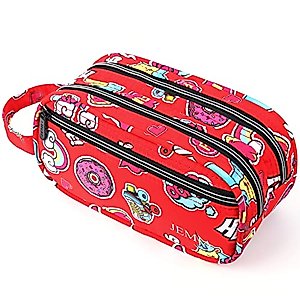 JEMIA Multi Compartments Collection 3 Independent Zipper Compartments with Handle Strap Pencil Case (Red Smile, Polyester)