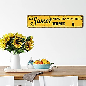 My Sweet Home New Hampshire Metal Sign Farmhouse State Map Silhouette Solid Yellow Garden Yard Decor UV Protected Metal Wall Decor Ready to Hang for Garage Office Restaurants Rectangle 4x18in
