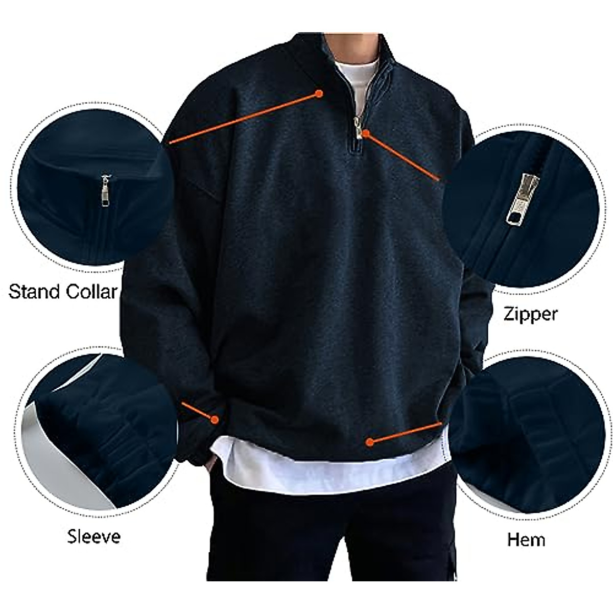 JMIERR Quarter Zip Pullover Men Stand Collar Long Sleeve Fall Sweatshirt, US 40(M), Blue