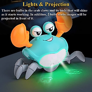 NEXTAKE Sound Control Crawling Crab Toy, Voice-Activated Crab Toy Interactive Dancing Crab Child Development Crawling Toy with Music, Lights and Projection Function-Eyes Can Move (Blue)