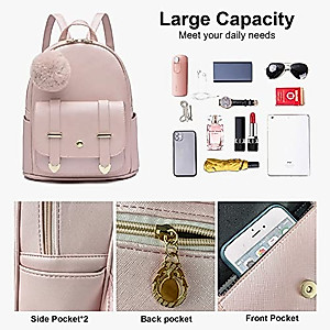 Girls Cute Mini Backpack Purse Fashion School Bags PU Leather Casual Backpack for Teens Women Pink