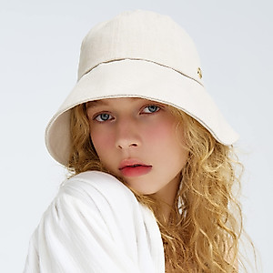 WHITE SANDS MOJA Linen Victorian Bonnet Hat Sun Cap, Foldable Summer Visor | New Katy | Beige