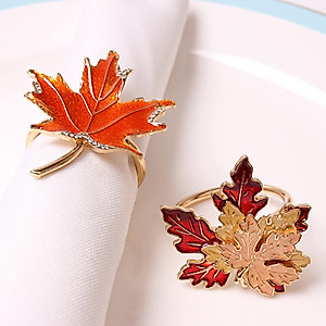 Mokylor 8 Pcs Maple Leaves Napkin Ring, Fall Metal Napkin Ring Holder Maple Leaves Serviette Buckle Holder Autumn Leaf Napkin Buckle for Harvest Season Thanksgiving Fall Decoration