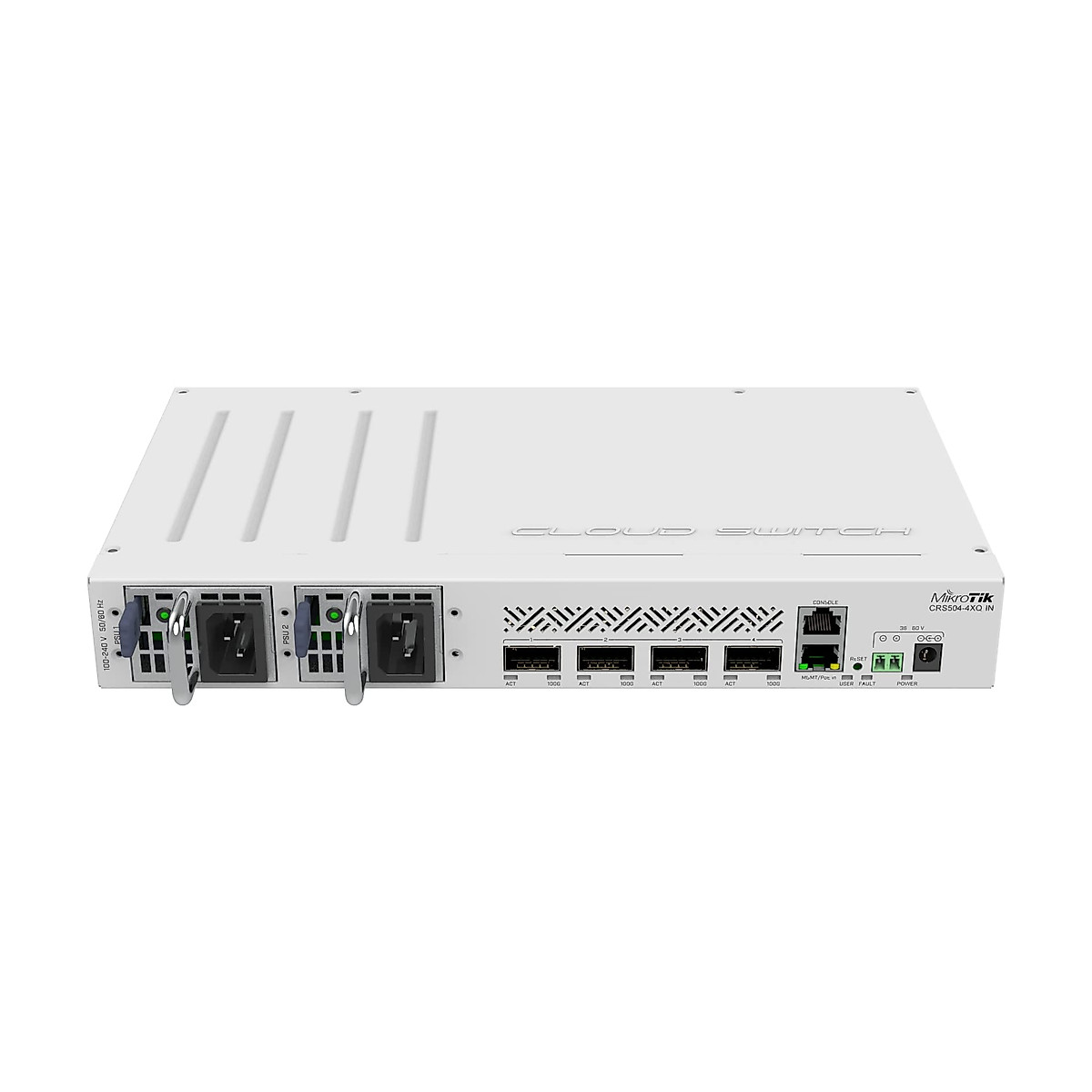 MikroTik CRS504-4XQ-IN Cloud Router Switch 650MHz 4xQSFP28 Compatible with 40G, 25G, 10G, and 1G Fiber Connections