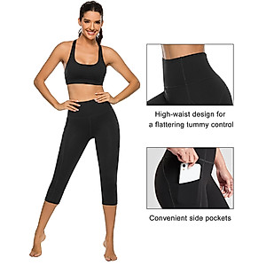 Stelle Womens High Waisted Legging Yoga Pants with Pockets for Workout (Cotton Like Softness-Black, Large)