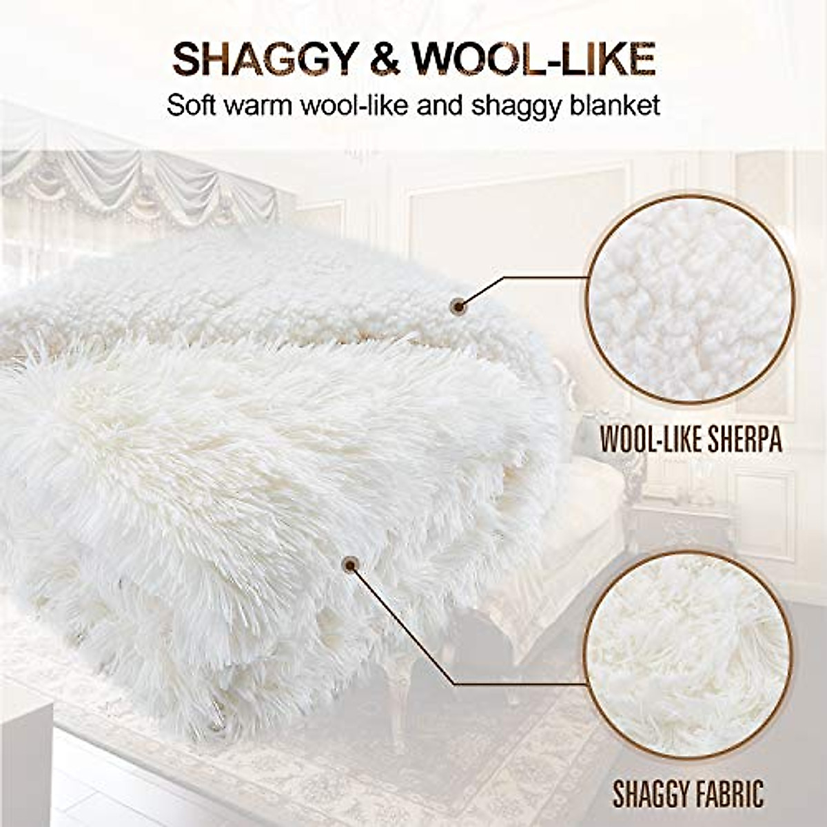 Softlife Super Soft Fluffy Faux Fur Throw Blanket 50" x 60" Reversible Plush Warm Sherpa Blankets for Couch Sofa Bed Throws Home Decorative, Cream