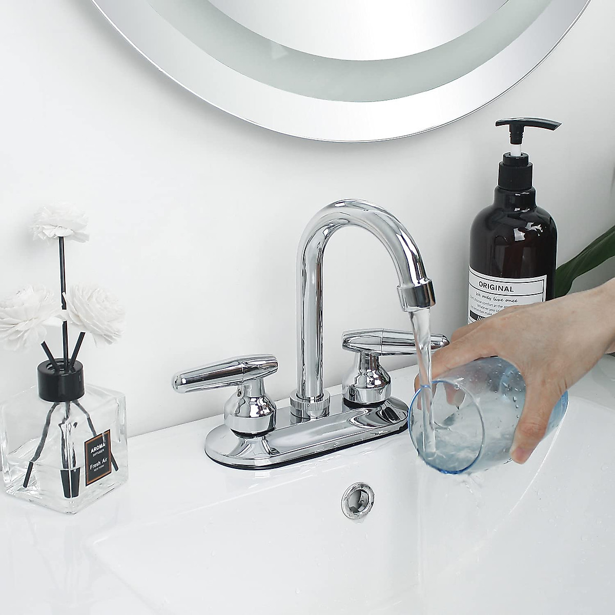 SOLVEX 2 Handle Bathroom Faucet 4 Inch Centerset Bathroom Sink Faucet,3 Hole Bathroom Faucet Chrome,Bathroom Basin Faucet with Deck Mounted Lever Handle,SP-40046