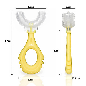 Qinerle 3PCS Kids U-Shaped Toothbrush ,Food Grade Soft Silicone Brush Head, 360° Oral Teeth Cleaning Design for Toddlers and Children