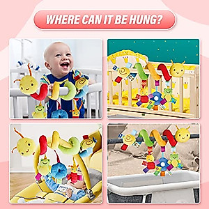 LIANGLIDE Baby Car Seat Toys Spiral Car Seat Toy Plush Activity Hanging Stroller Toys Crib Bassinet Mobile Toy with BB Squeaker and Rattles,Safety Newborn Toys Bee Frog Hanging Baby Carseat Toys