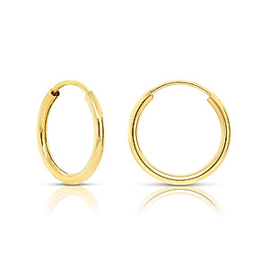 14k Yellow Gold Round Endless Hoop Earrings - 10-18mm (10 Millimeters)……