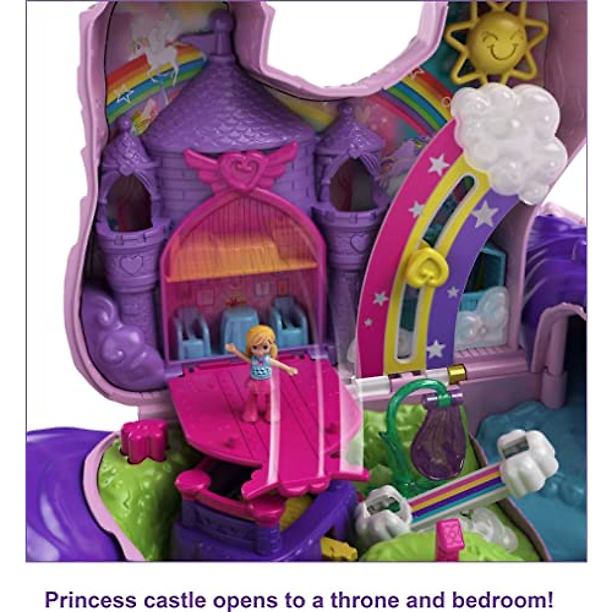 Polly Pocket 2-in-1 Travel Toy Playset, Unicorn Toy with 2 Dolls & 25 Surprise Accessories, Unicorn Party Large Compact