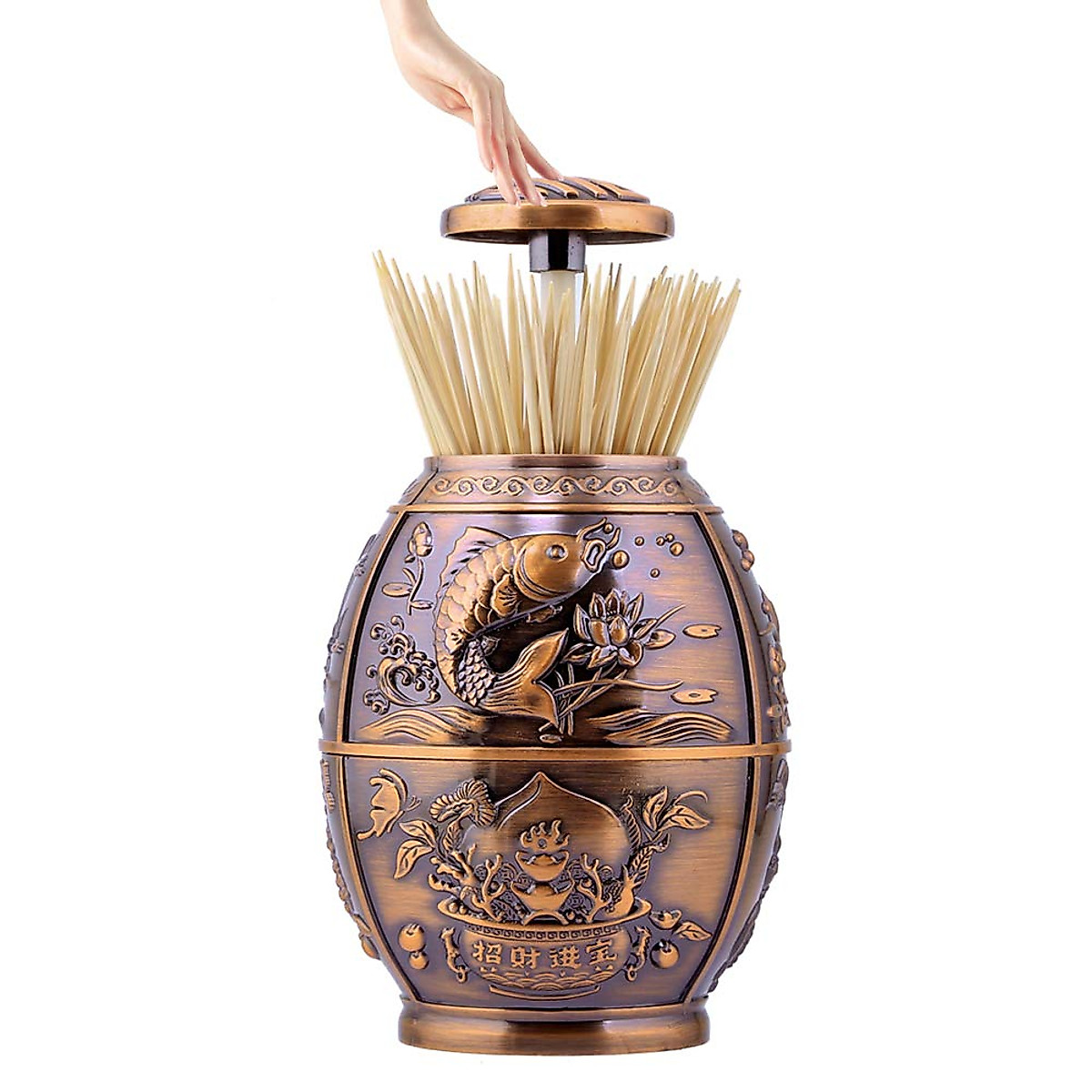 ANGROC Push Style Retro Metal Automatic Toothpick Holder Case Can Box Container for Home Restaurant Café Club Bar Hotel Usage ( Red Bronze )