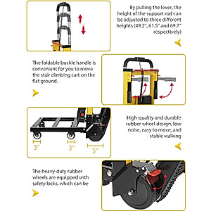 Electric Stair Climbing Hand Trucks Dolly Cart - Load 441 lb - Heavy Duty Folding Stair Climber Cart Hand Trolley - with 6 Wheels - Motor Battery Powered for Furniture Goods Moving