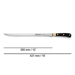 ARCOS Carving Knife 12 Inch Stainless Steel. Ham Slicer Knife for Cutting Ham and Meat. Ergonomic Polyoxymethylene Handle and 300mm Blade. Series Regia. Color Black/Gold