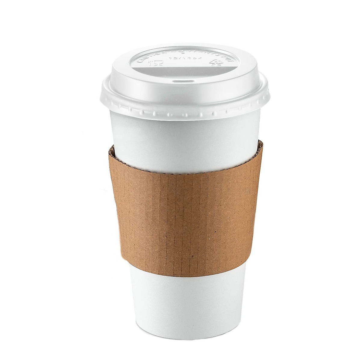 GUSTO [50 Sets 16 oz. Disposable White Coffee Cups with White Lids, Sleeves - To Go Paper Hot Cups - Formerly Comfy Package