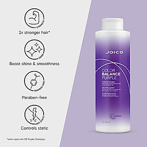 Joico Color Balance Purple Conditioner | For Cool Blonde, Gray Hair | Eliminate Brassy Yellow Tones | Boost Color Vibrancy & Shine | UV Protection | With Rosehip Oil & Green Tea Extract | 33.8 Fl Oz