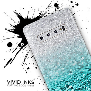DesignSkinz Aqua Blue & Silver Glimmer Fade Protective Vinyl Decal Wrap Skin Cover Compatible with The Samsung Galaxy S20 (Screen Trim & Back Glass Skin)