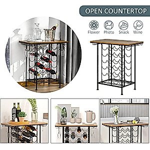 HOMCOM 24-Bottle Industrial Modern Wine Rack Table, Freestanding 6 Tier Wine Bottle Organizer with Glass Stemware Holder, Natural/Black