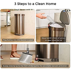 EyeVac+ 2in1 Touchless Trash Can & Vacuum – 13 Gallon Stainless Steel Automatic Motion Sensor Trash Bin – Powerful Suction & Touch Free Vacuum – Ideal for Kitchen