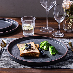 LERATIO Dinner Plates,Ceramic Dinner Plates Set of 6,10.75 inch Large ceramic plates,Modern Shape Dinnerware Dishes Set for Kitchen, Microwave & Dishwasher & Oven Safe-Coffee Rim