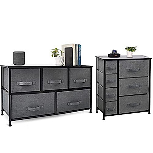 CERBIOR Wide Drawer Dresser Storage Organizer 5-Drawer 7-Drawer Closet Shelves, Sturdy Steel Frame Wood Top with Easy Pull Fabric Bins for Clothing, Blankets