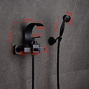 Wovier Oil Rubbed Bronze Waterfall Wall mount Bathtub Faucet,Single Handle Tub & Shower Mixer with Hand Held Shower Set,Black
